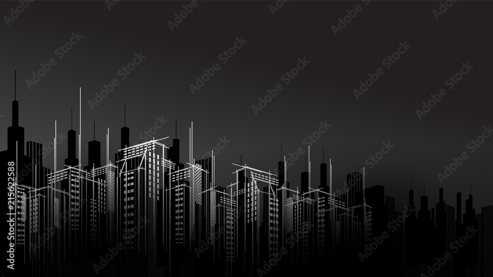 Modern vector dark night city horizon scape sky scraper background ...