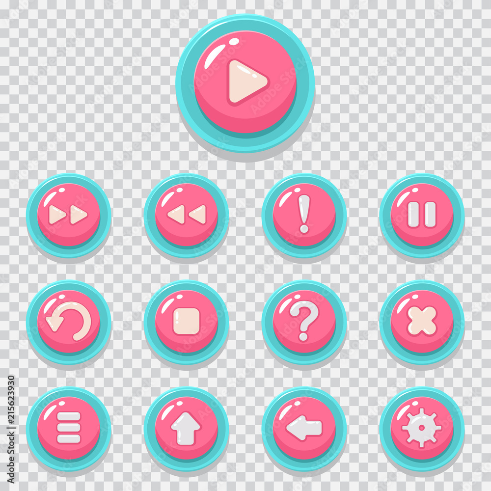 2D game button vector cartoon icons set. UI kit web element for mobile ...