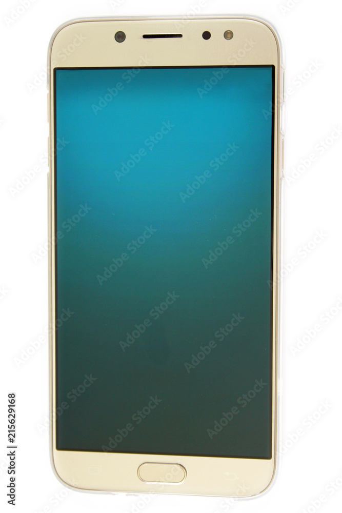 Telefono movil inteligente con el fondo de pantalla color azul con ...