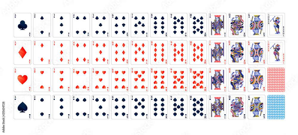 Full set of detailed colorful poker cards on white Stock Vector | Adobe ...