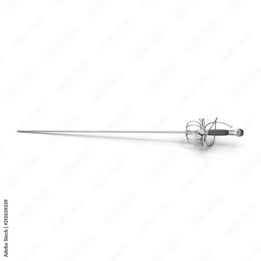 Medieval Rapier Sword on white. 3D illustration Stock Illustration ...