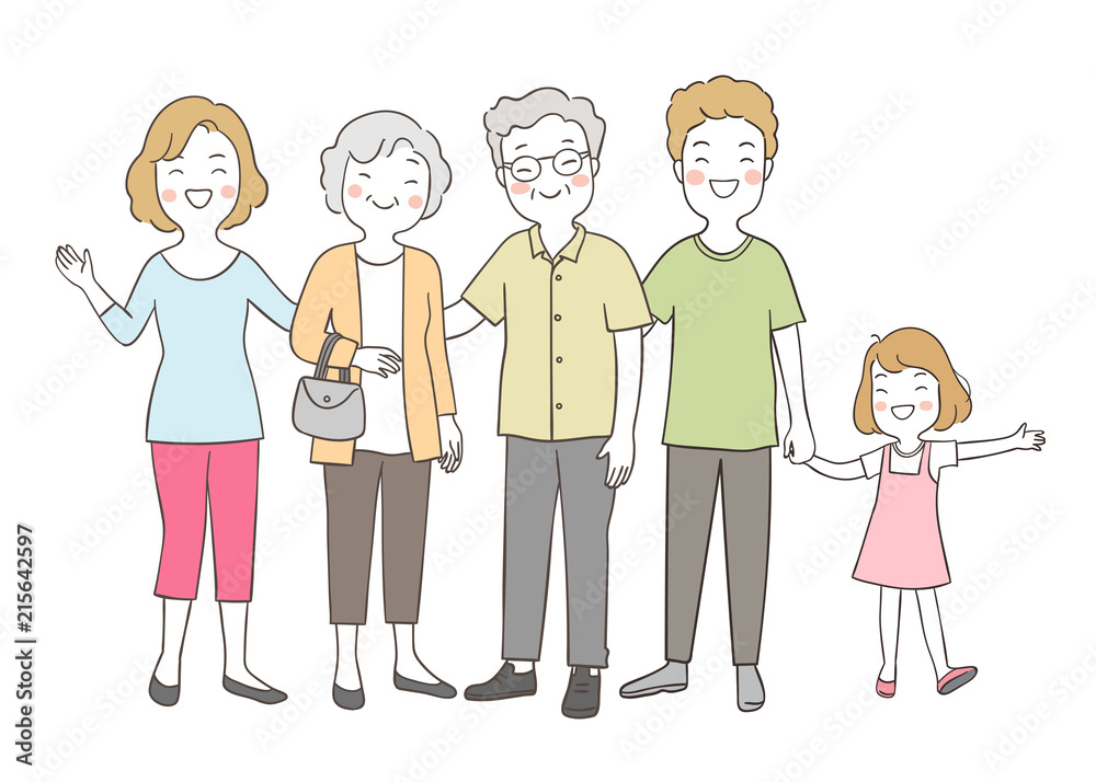 Draw happy big family elderly senior,mom,dad and girl Stock Vector ...