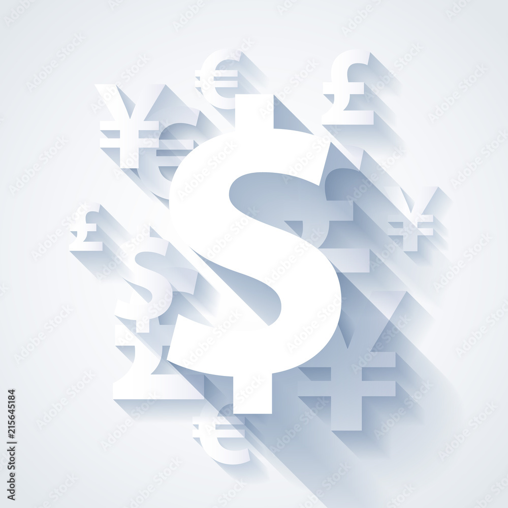 Currencies symbols paper white background. Stock Vector | Adobe Stock
