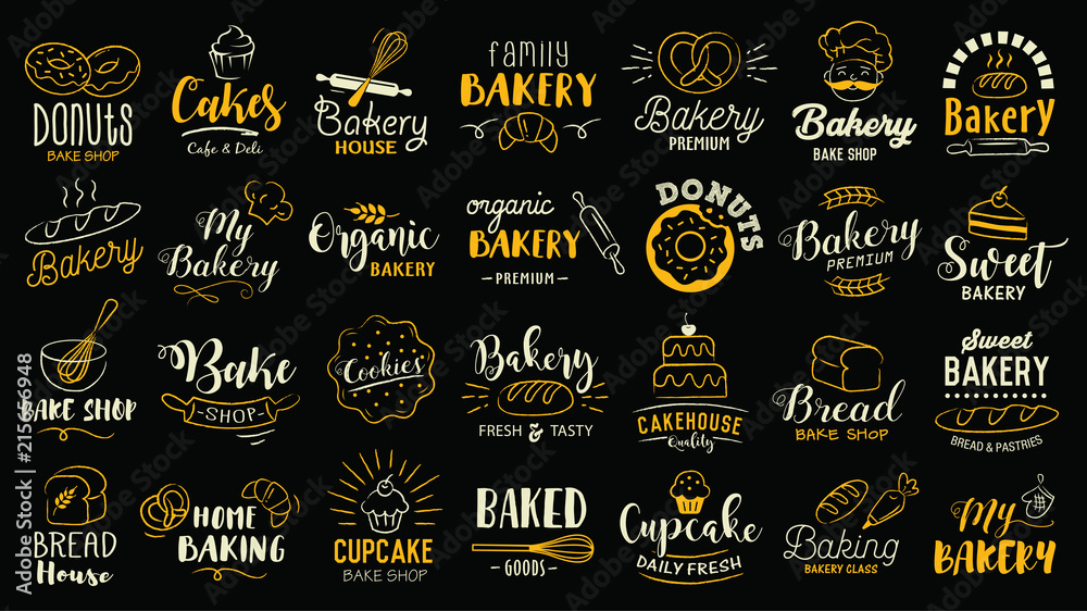 Bakery logotypes set. Bakery typography, logos, badges, labels, icons ...