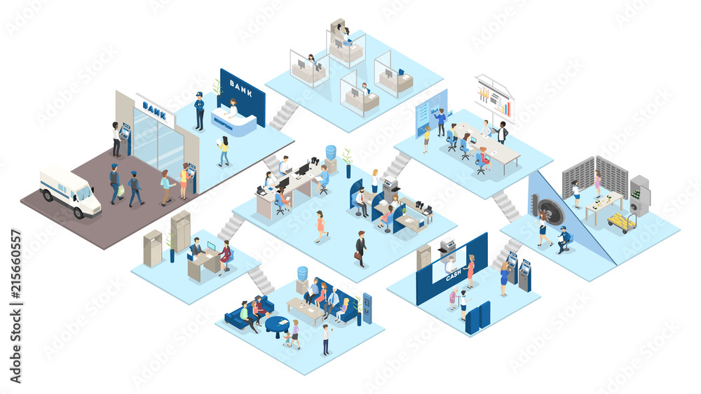 Bank interior isometric Stock Vector | Adobe Stock