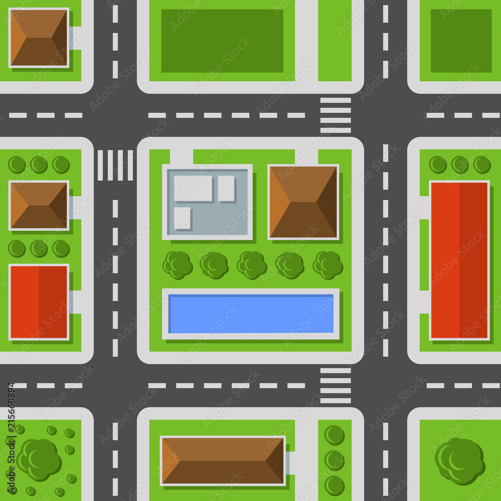 City Top View. Town Map Seamless Pattern. Vector Stock Vector | Adobe Stock