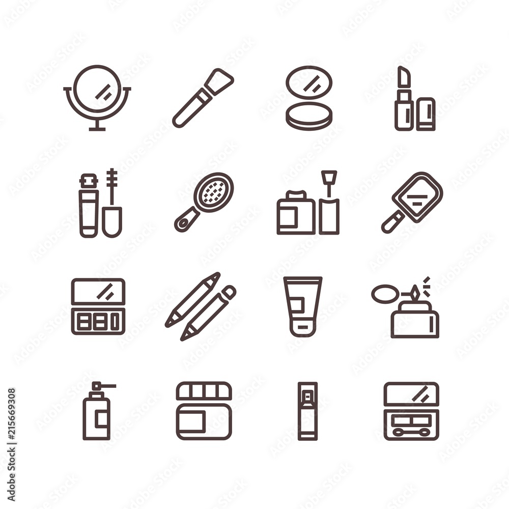 Vector illustration of beauty cosmetic. Set of outline makeup icons for ...