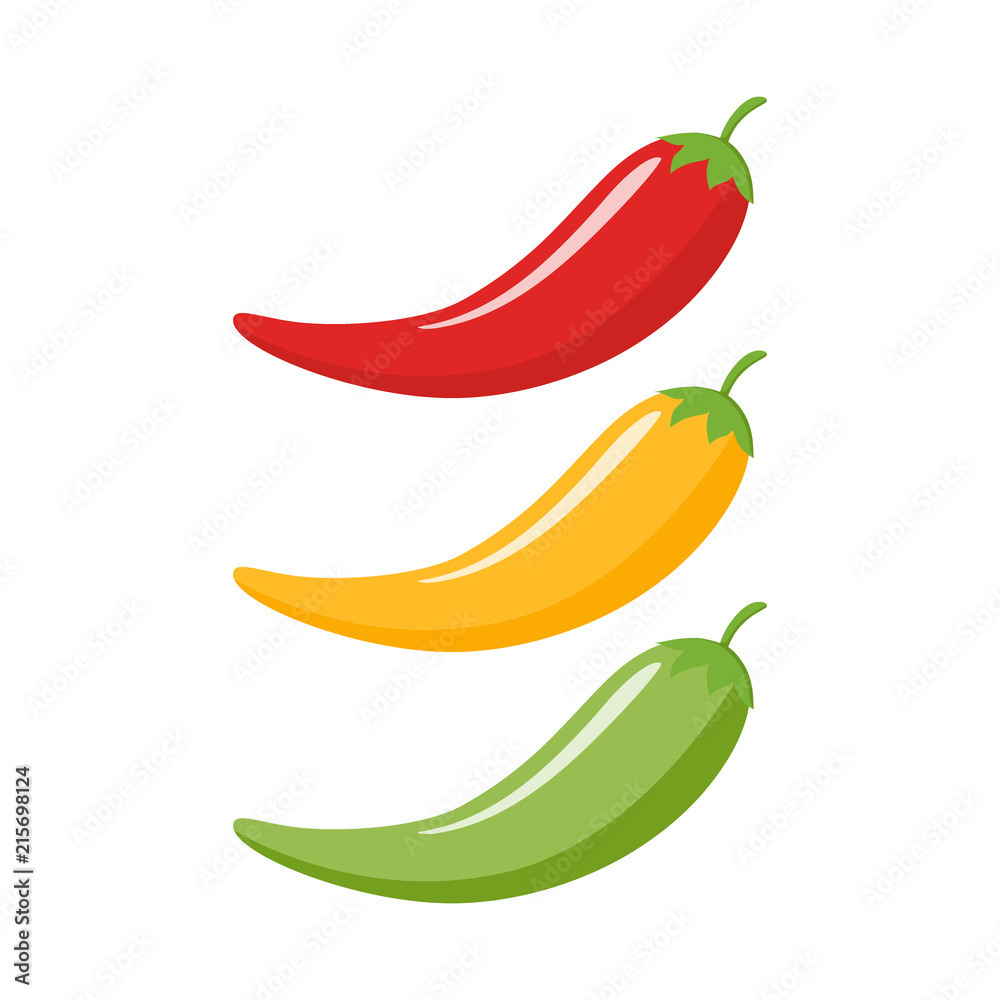 Red, yellow, green chilli peppers cartoon. Chilly pepper colorful ...