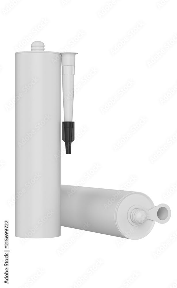 3D realistic render of two clean blank sealant, cement, glue, silicon ...