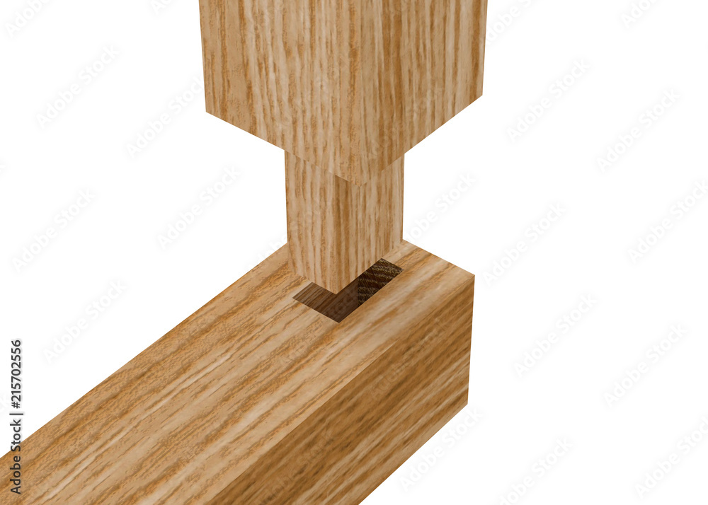 3D realistic render of boards with woodworking tenon inserted into a ...
