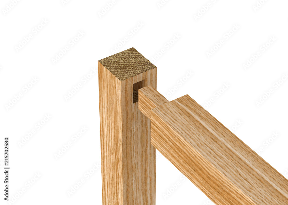 3D realistic render of boards with woodworking tenon inserted into a ...