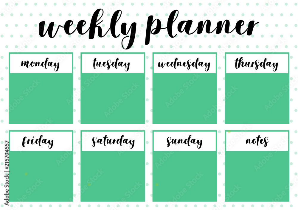 Weekly planner, printable page for note book . Stock Vector | Adobe Stock