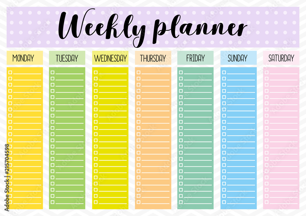 Weekly planner, printable page for note book . Stock Vector | Adobe Stock