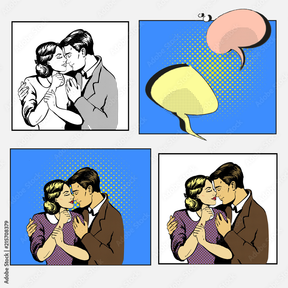 Couple love dialogue. Man and woman huggins. Communication, emotions ...