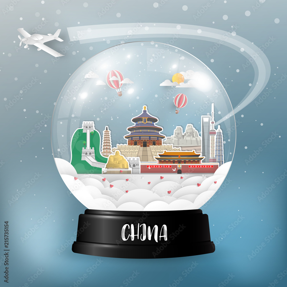 china Landmark Global Travel And Journey paper background. Vector ...