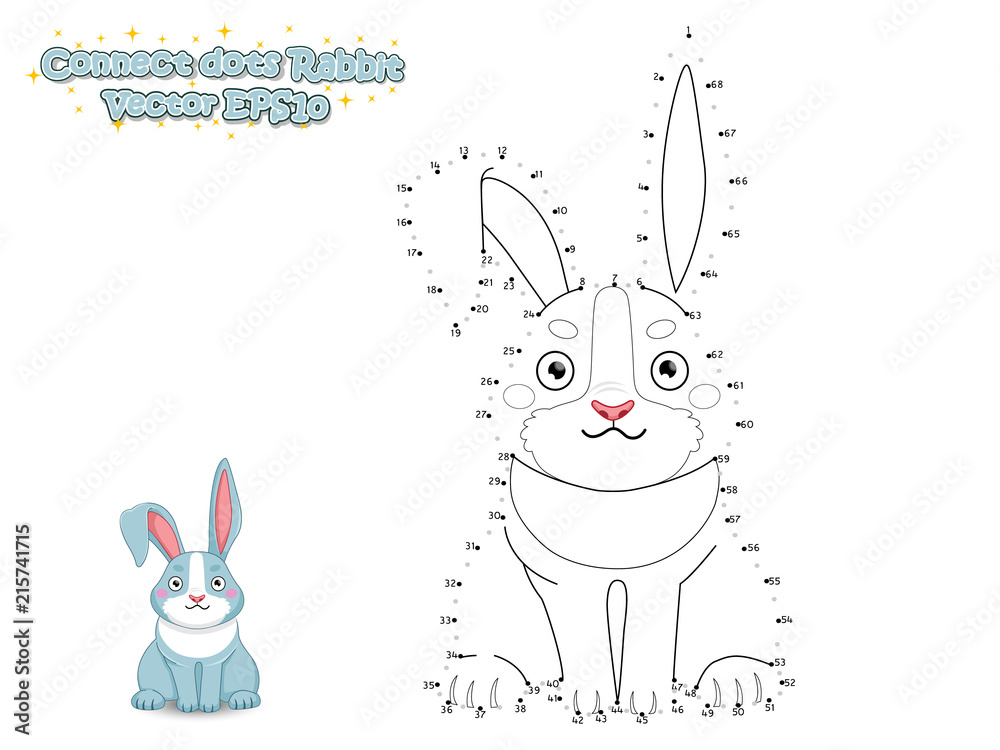Connect The Dots and Draw Cute Cartoon Rabbit. Educational Game for ...