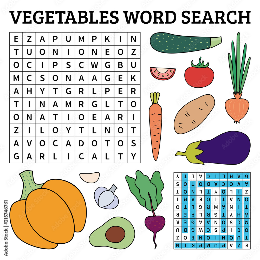 Vegetables word search game for kids Stock Vector | Adobe Stock