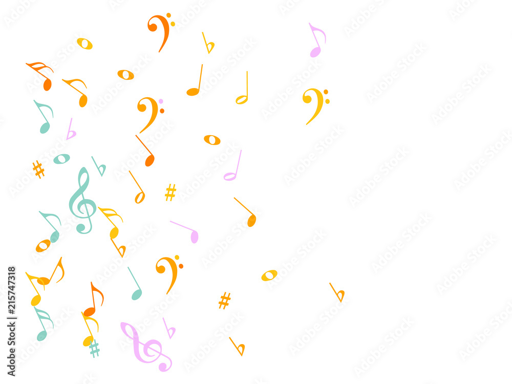 Music Notes Confetti Falling Chaos Vector. Music Symbols Texture Poster ...