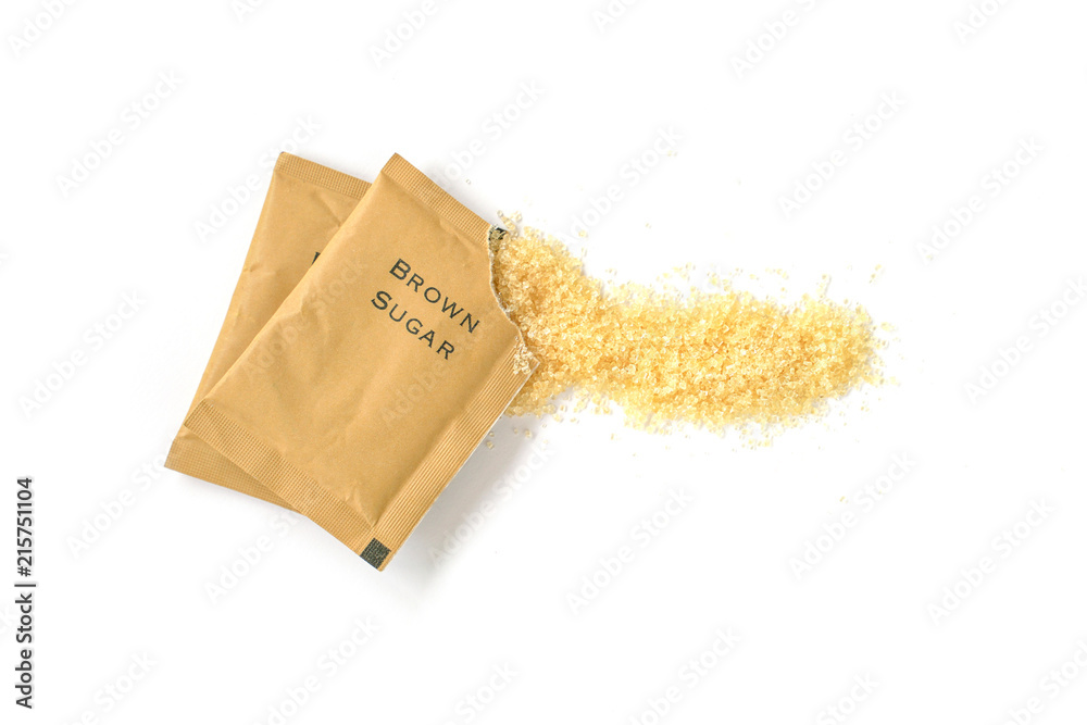 brown sugar packets isolated on white background , top view Stock Photo ...