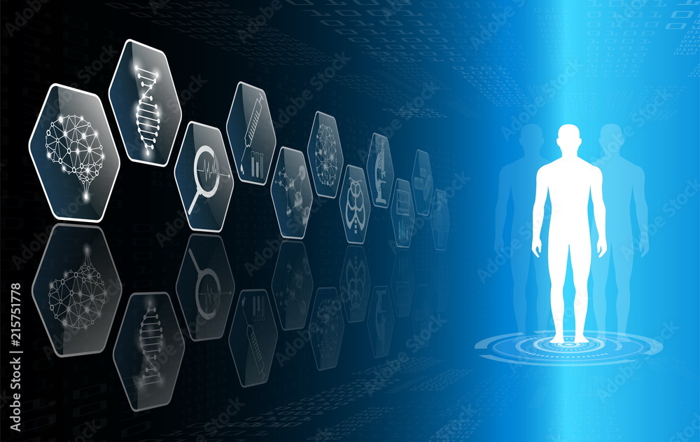 abstract background technology concept in blue light,brain and human ...