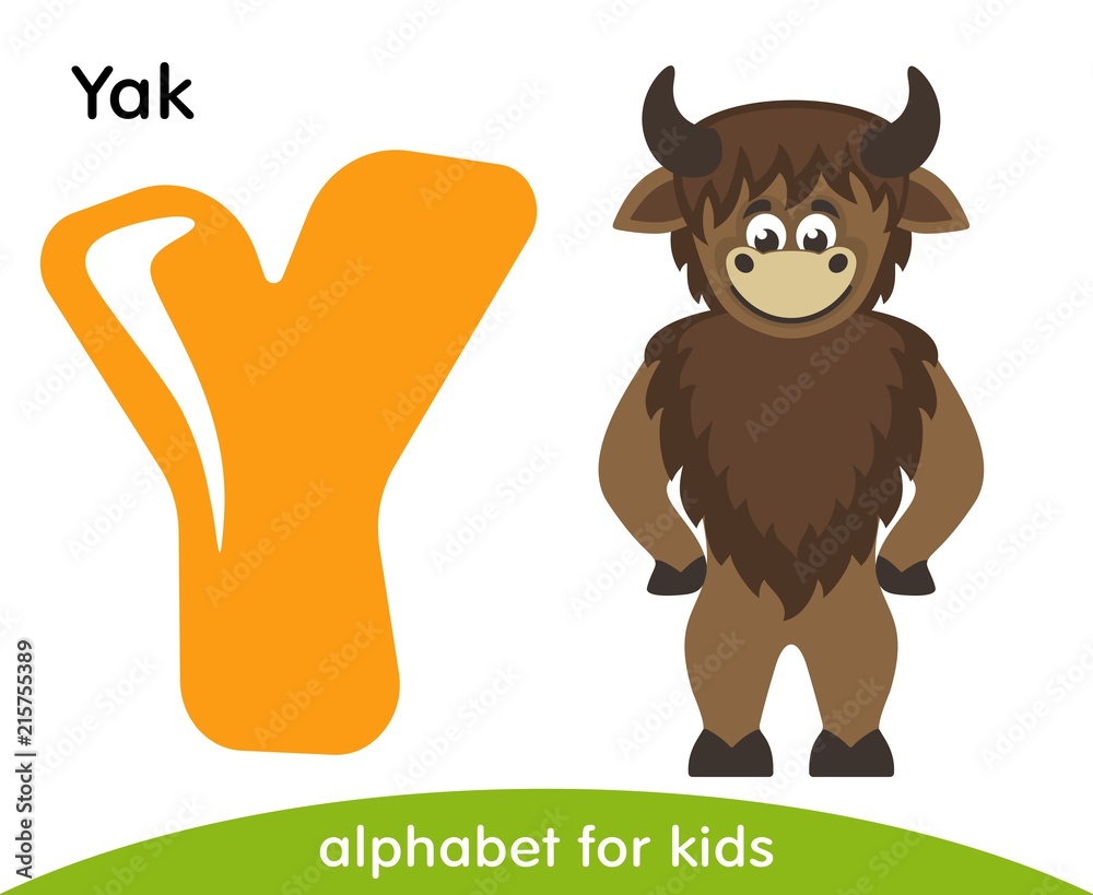 Yellow letter Y and brown Yak. English alphabet with animals. Cartoon ...
