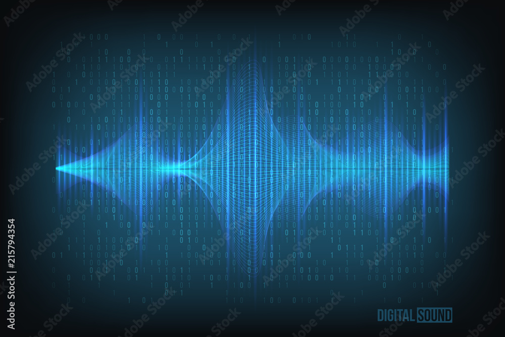 Vector blue shiny sound wave on dark blue technology background. Stock ...