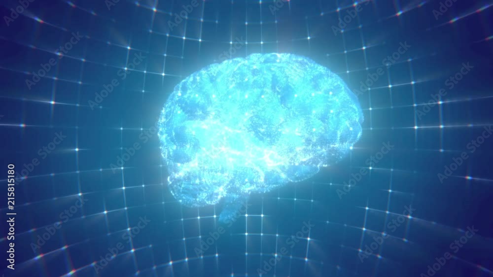 Human brain being formed by revolving particles. Plexus structure ...