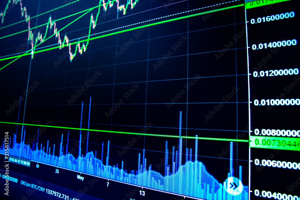 stock market chart with graph and data on blue screen Stock Photo ...