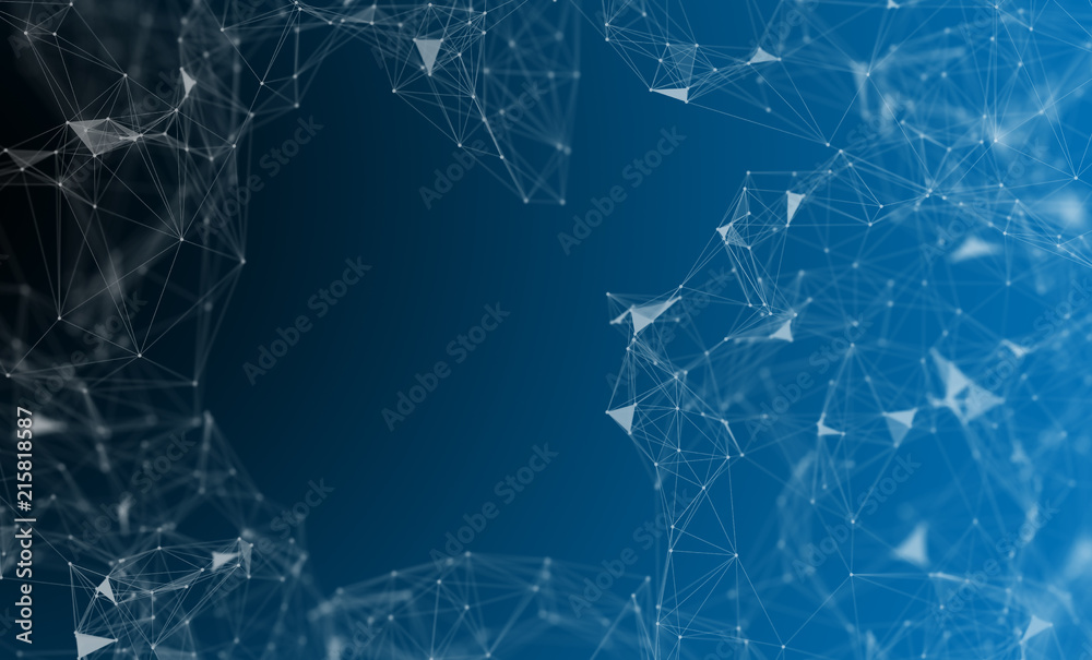 Blue fantasy abstract technology, engineering and science background with particles and plexus ...