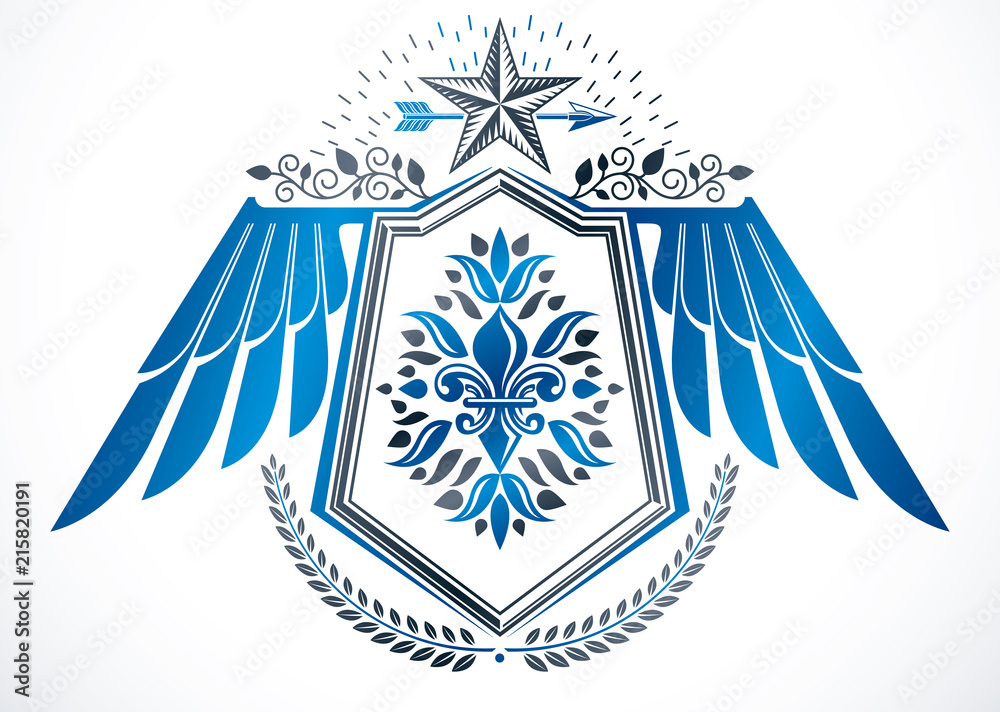 Vintage heraldry design template, winged vector emblem decorated using ...
