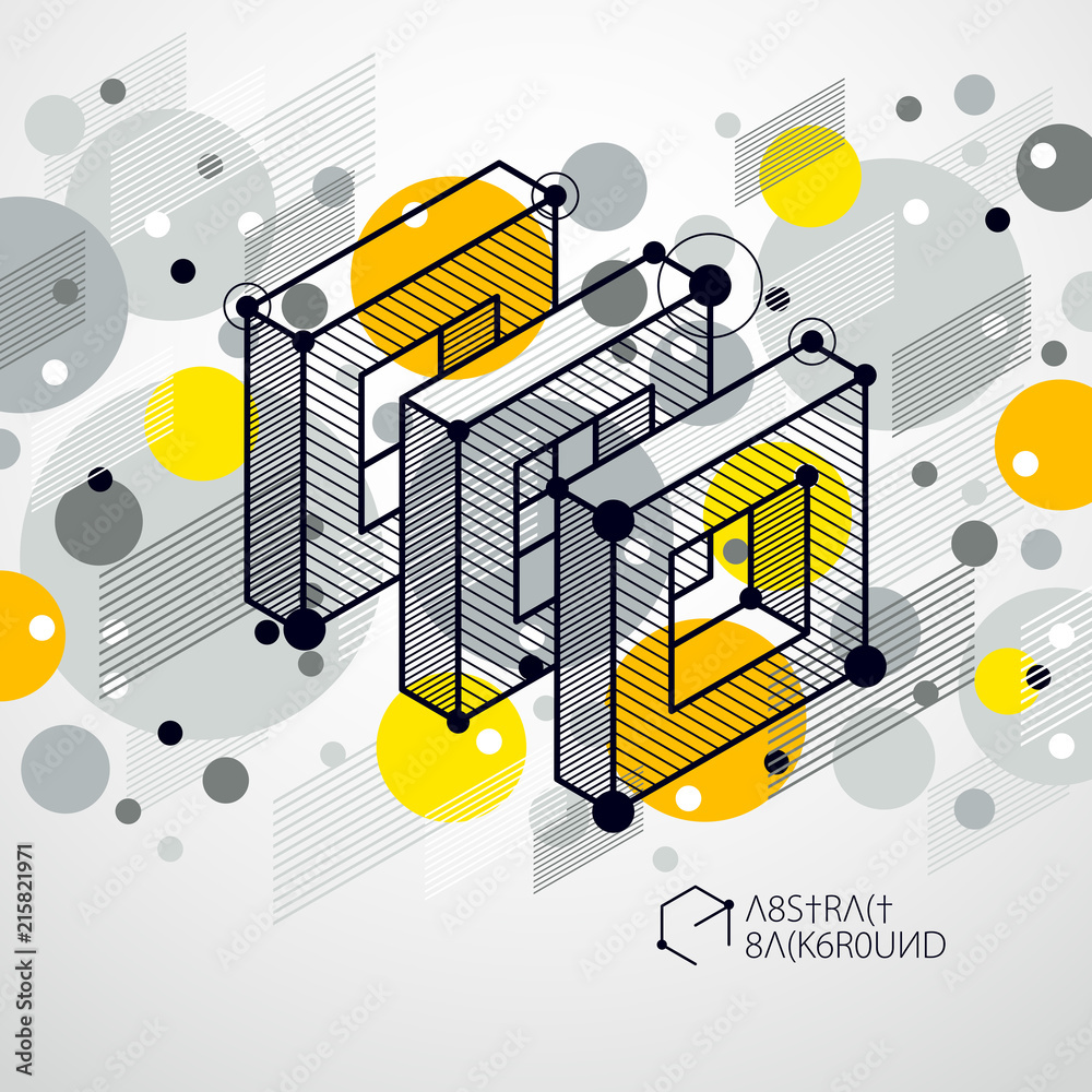 Abstract vector geometric 3D elements in futuristic style yellow ...