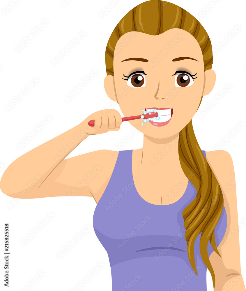 Teen Girl Brush Teeth Illustration Stock Vector | Adobe Stock