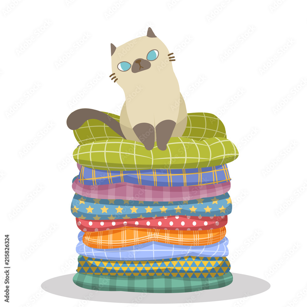 Vector illustration character design cute cat sitting comfortably on ...