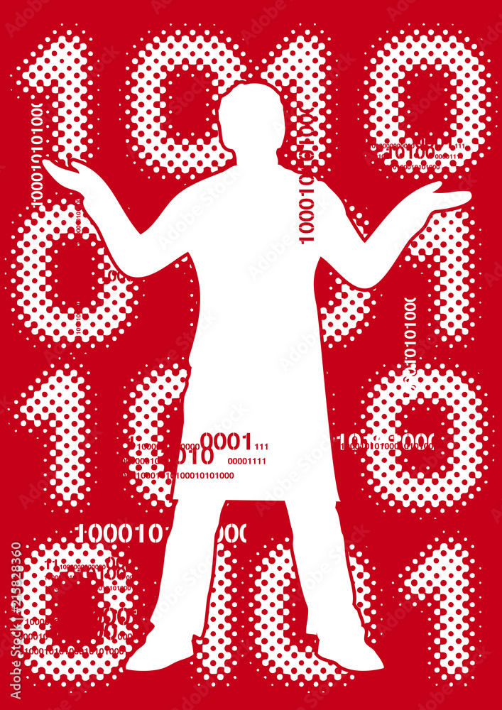 Binary code with male silhouette. Stylized male silhouette of man ...