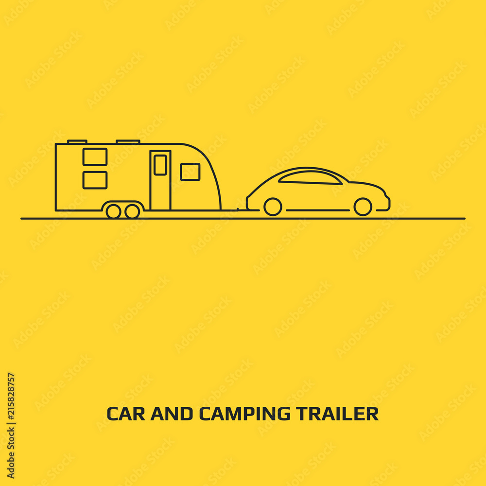 Car and camping trailer icon. Vacation sign. Travel and recreation ...