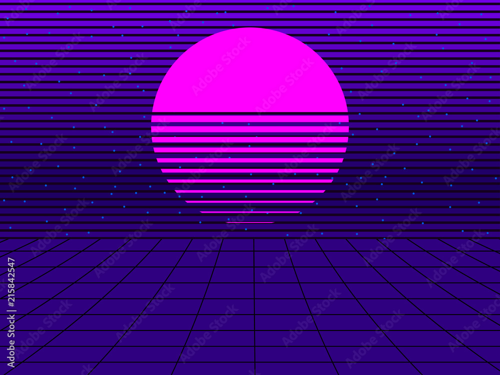 Neon sunset in the style of 80s. Synthwave retro futuristic background ...