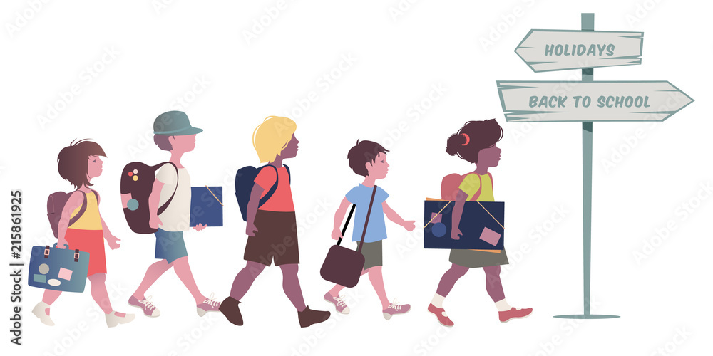 Group of kids with backpacks, briefcases, folders and books, back to ...