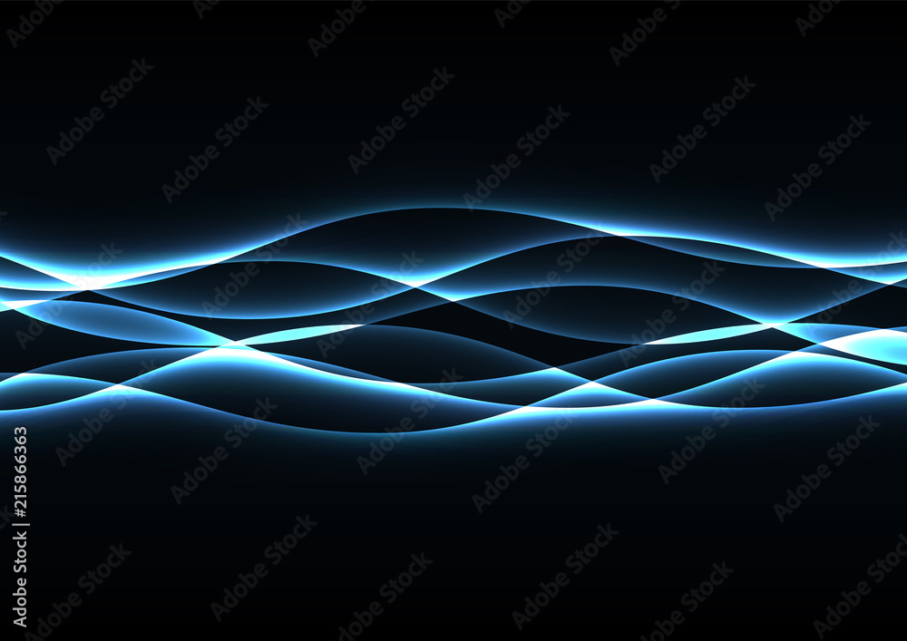blue flame curve layer overlap in dark background, wave transparent ...