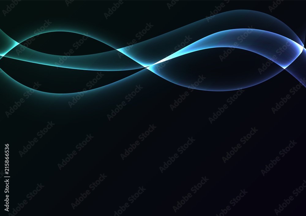 blue flame curve layer overlap in dark background, wave transparent ...