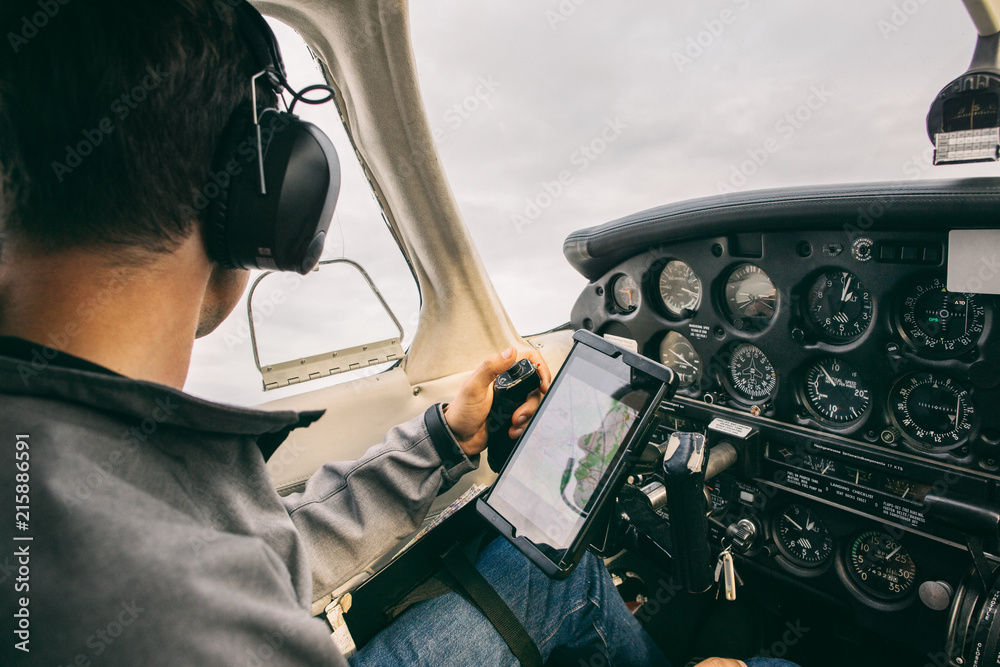 Private Aviation - Closeup of Male Pilot Flying Small Plane Stock Photo ...