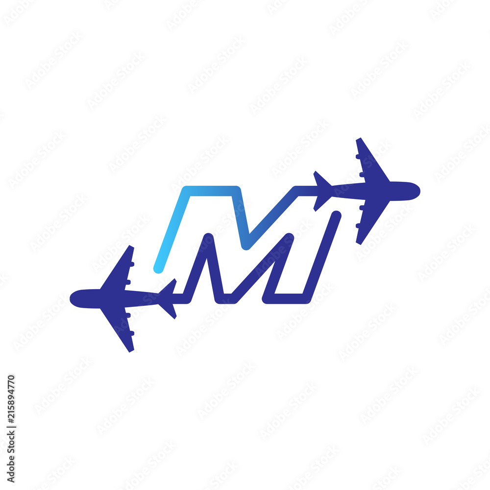 Line Airways M letter logo vector element. Initial Plane Travel logo ...