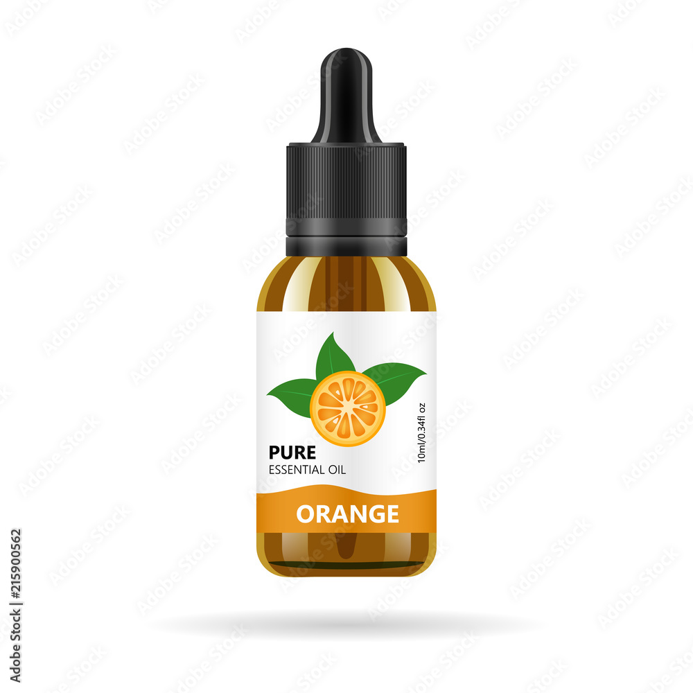Orange oil in glass jar. Vector packaging design template and emblem ...