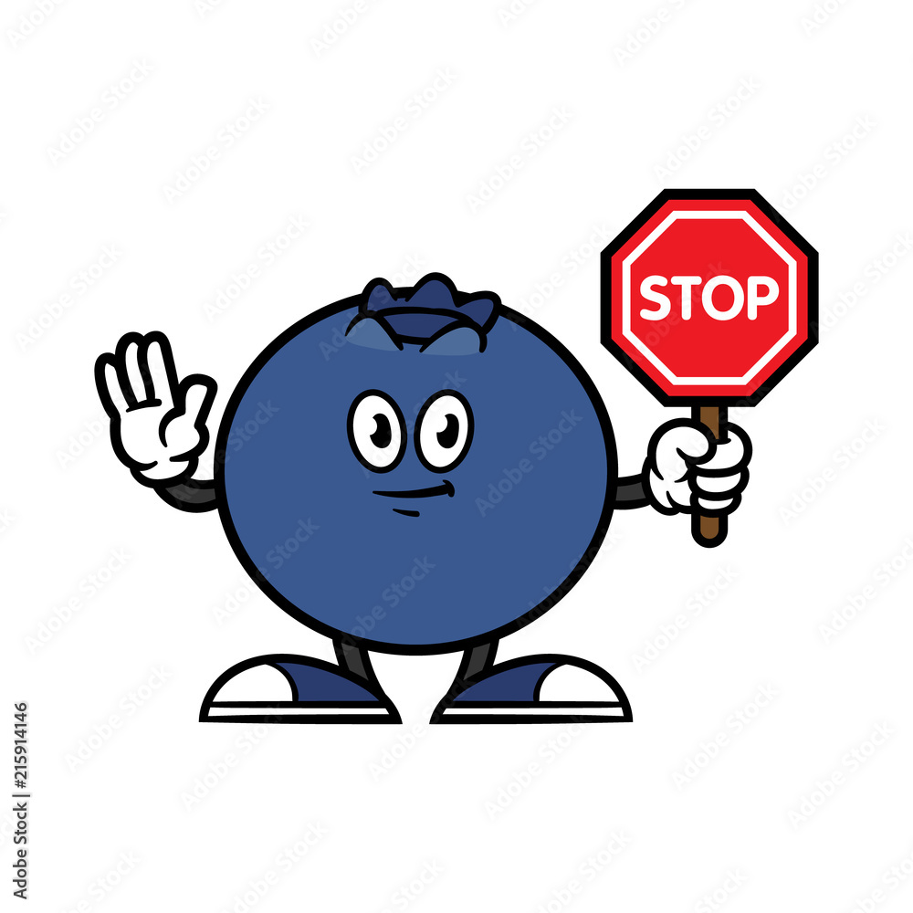 Cartoon Blueberry Character Holding Stop Sign Stock Vector | Adobe Stock