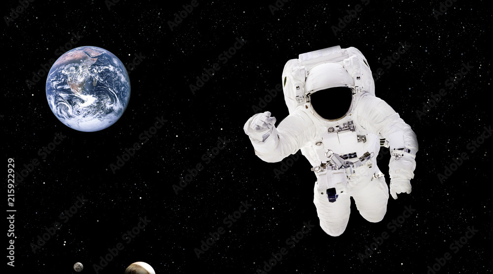 Spaceman close up in outer space. Astronaut in spacesuit close up ...