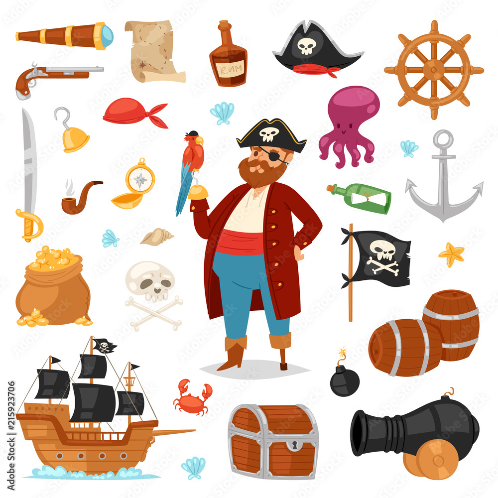 Pirate vector piratic character buccaneer man in pirating costume in ...