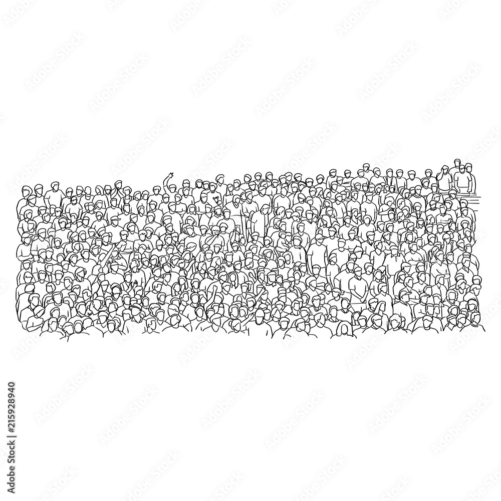 outline crowd of people on stadium vector illustration sketch doodle ...