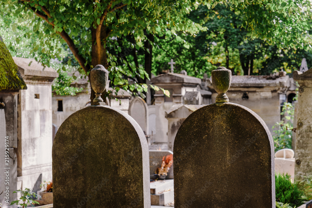 Paris, France - August 10, 2017. Tombs and monuments at old Montmartre ...