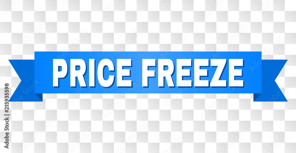 PRICE FREEZE text on a ribbon. Designed with white caption and blue ...