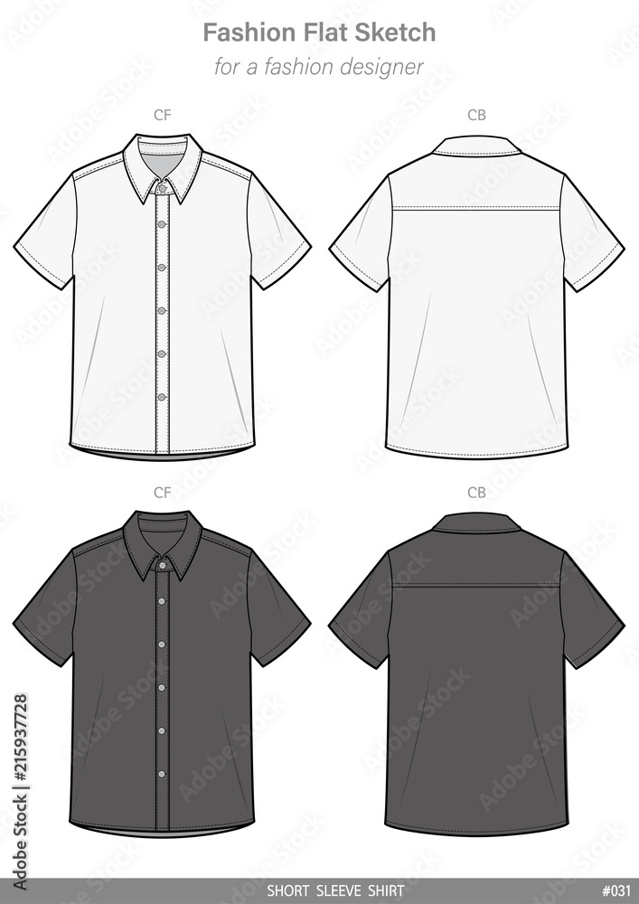 SHORT SLEEVE SHIRTS fashion flat technical drawing template Stock ...
