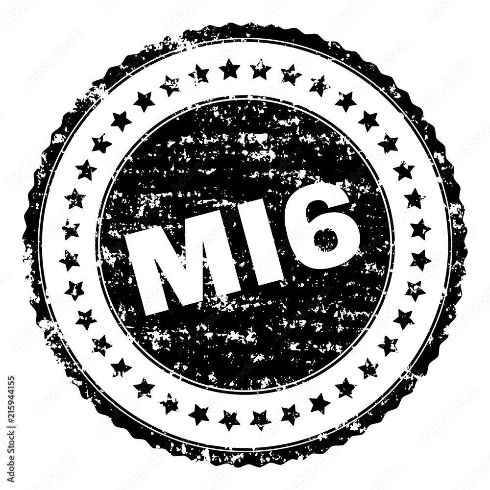 MI6 seal stamp with corroded texture. Black vector rubber print of MI6 ...